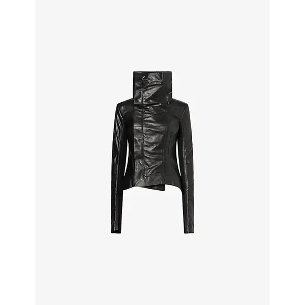 Rick Owens Leather Biker Jacket With Funnel Neck