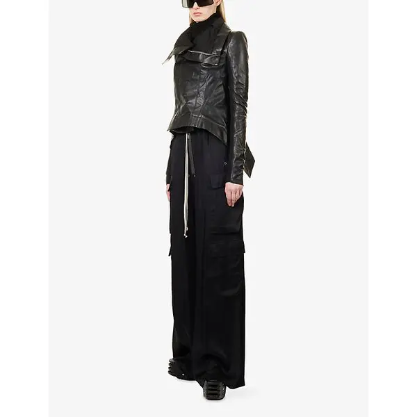 Rick Owens Leather Biker Jacket With Funnel Neck