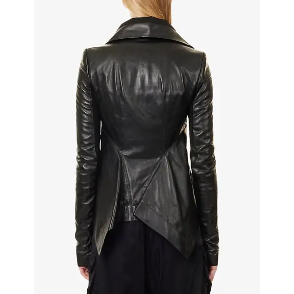 Rick Owens Leather Biker Jacket With Funnel Neck
