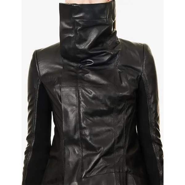 Rick Owens Leather Biker Jacket With Funnel Neck