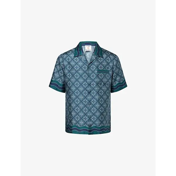 Casablanca Monogram Cuban-collar Silk Shirt - Green