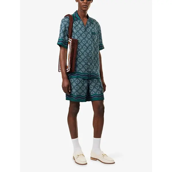 Casablanca Monogram Cuban-collar Silk Shirt