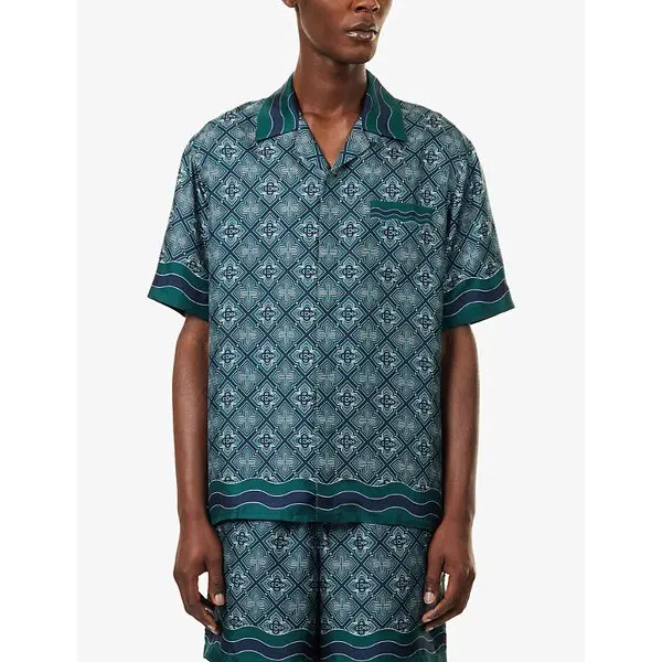 Casablanca Monogram Cuban-collar Silk Shirt