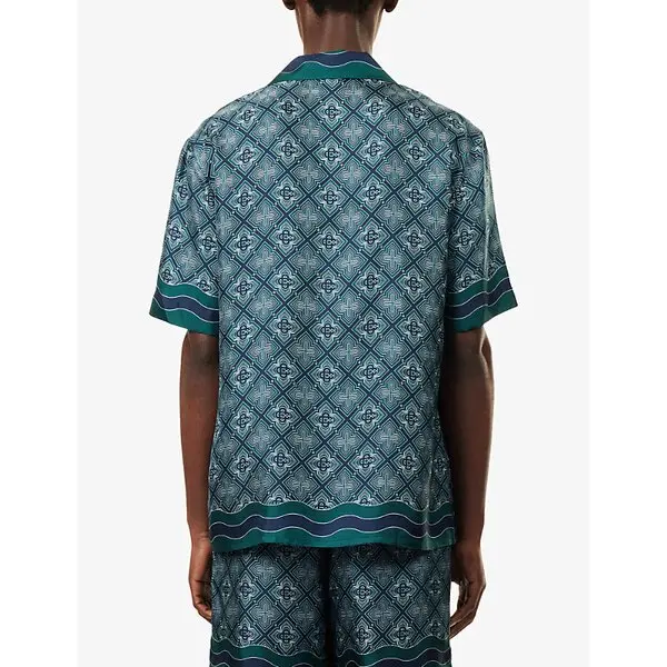 Casablanca Monogram Cuban-collar Silk Shirt