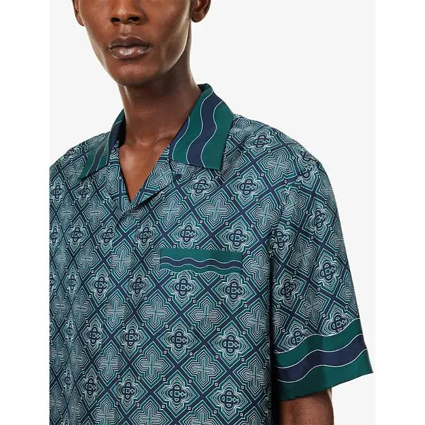 Casablanca Monogram Cuban-collar Silk Shirt