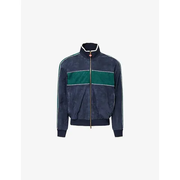 Casablanca Brand-print Track Suede Jacket - Navy