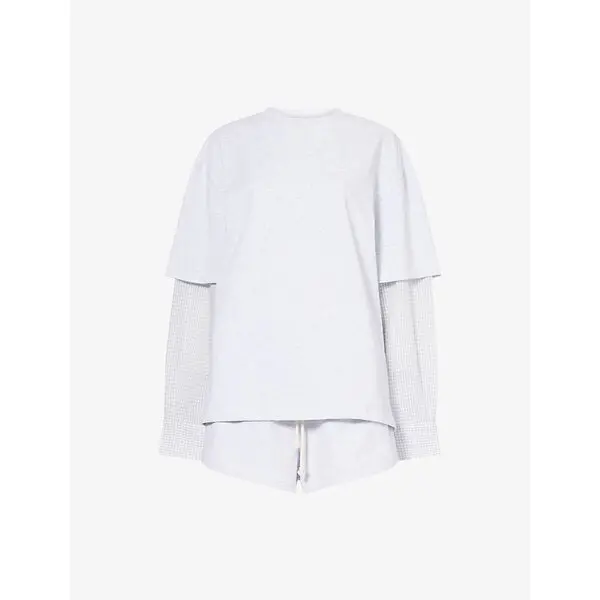 TREATS Lazy Lover Long-sleeve Top And Shorts Cotton Set - Grey
