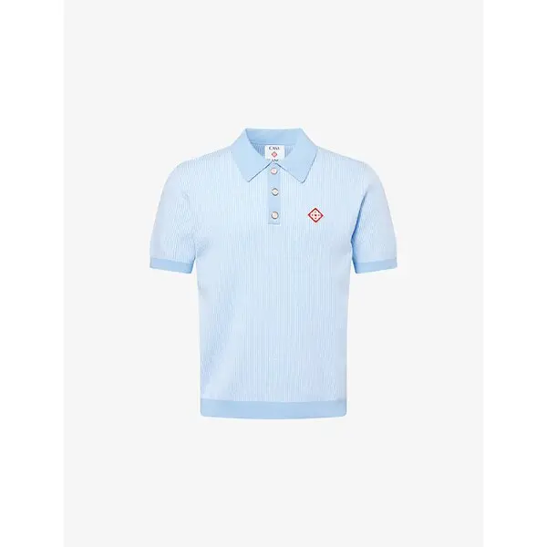 Casablanca Pinstripe Short-sleeve Cotton Polo Shirt - Blue