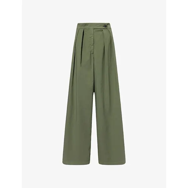 Dries Van Noten Pamplona Wide-leg Cotton Trousers - Sage
