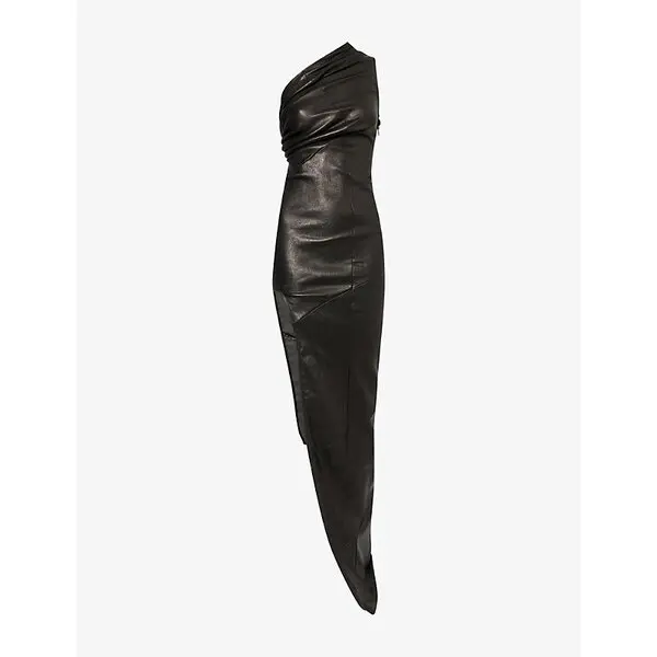 Rick Owens Athena Asymmetrical Leather Gown - Black
