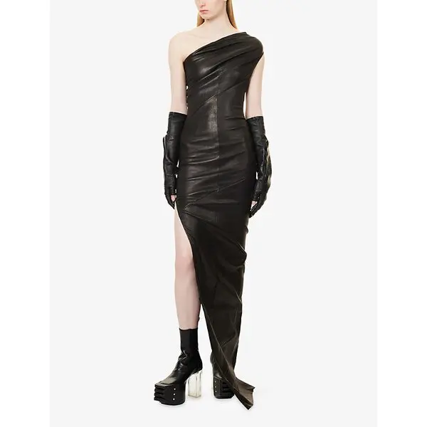 Rick Owens Athena Asymmetrical Leather Gown
