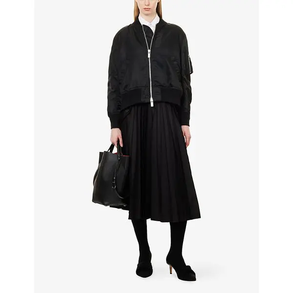Sacai Belted Pleated Cotton-garbadine Midi Skirt - Black