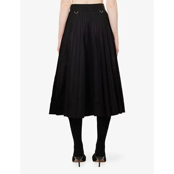 Sacai Belted Pleated Cotton-garbadine Midi Skirt - Black
