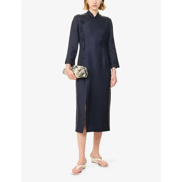 ROHE FRAMES Pankou Knotted Silk Midi Dress
