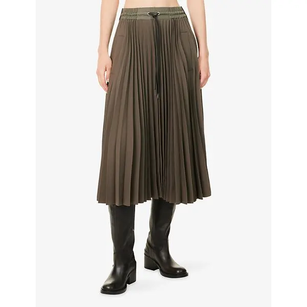 Sacai Pleated Midi Skirt With Contrast Stripes