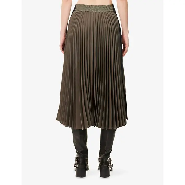 Sacai Pleated Midi Skirt With Contrast Stripes