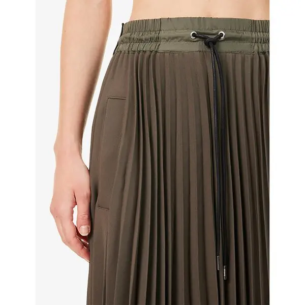 Sacai Pleated Midi Skirt With Contrast Stripes
