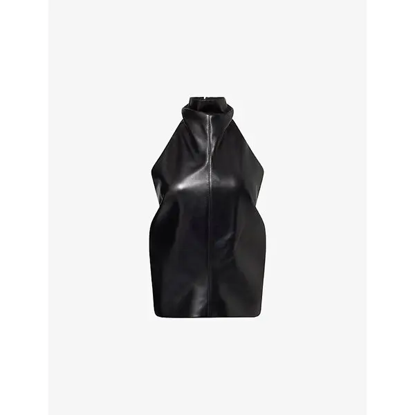 Khaite Rone Halter-neck Leather Top - Black