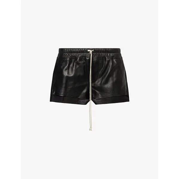 Rick Owens Fog Drawstring Leather Shorts