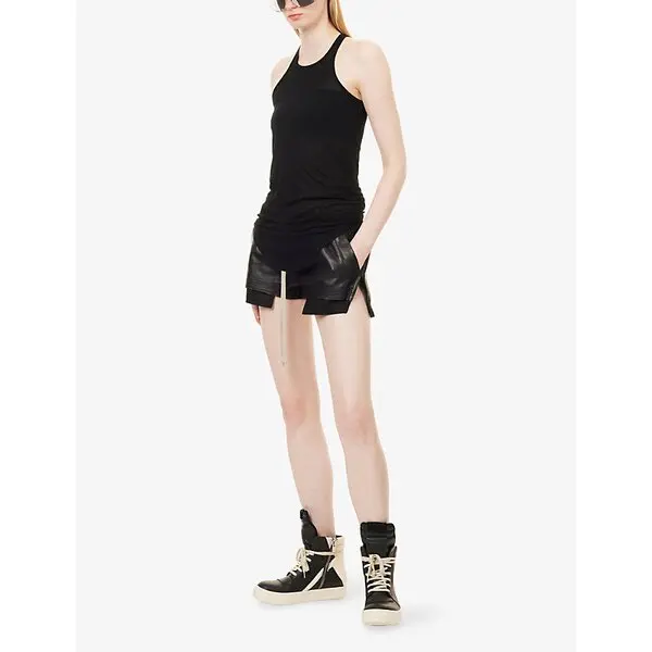 Rick Owens Fog Drawstring Leather Shorts
