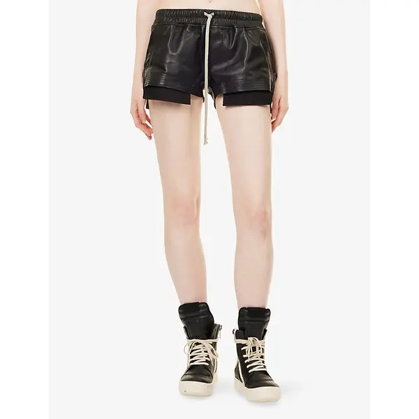 Rick Owens Fog Drawstring Leather Shorts