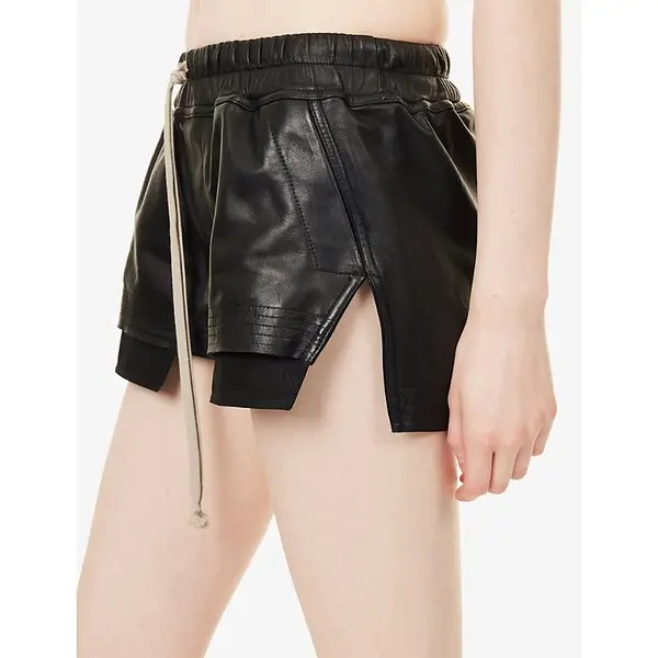 Rick Owens Fog Drawstring Leather Shorts