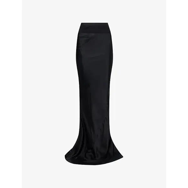Rick Owens Coda Slim Long Satin Maxi Skirt - Black