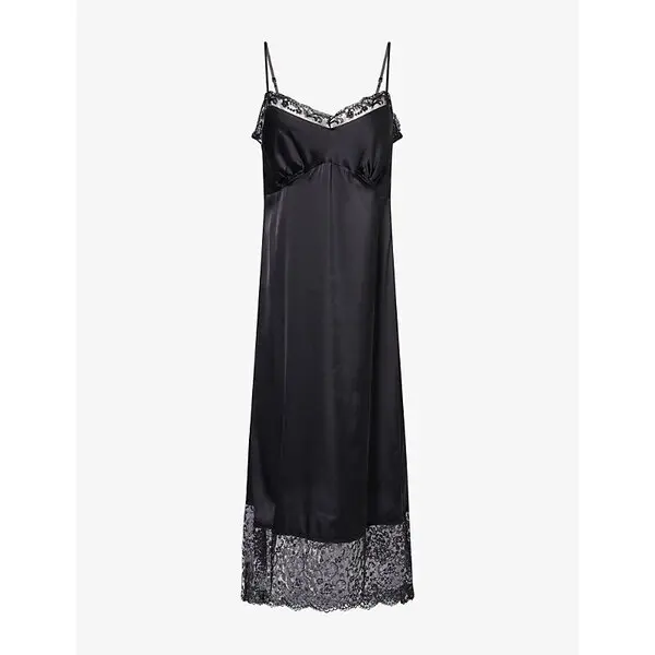 Simone Rocha Lace-trim V-neck Satin Midi Dress - Black