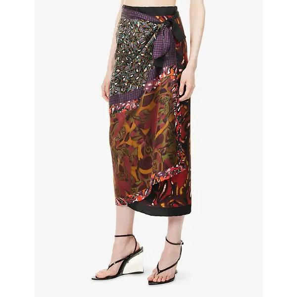 Dries Van Noten Scarf Wrap Silk Midi Skirt - Dessin B