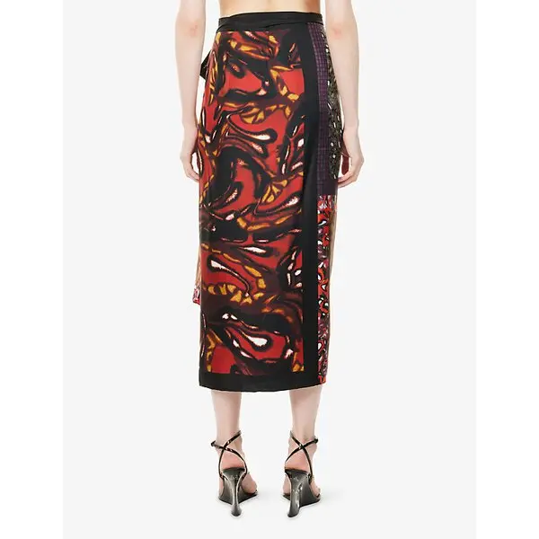 Dries Van Noten Scarf Wrap Silk Midi Skirt - Dessin B