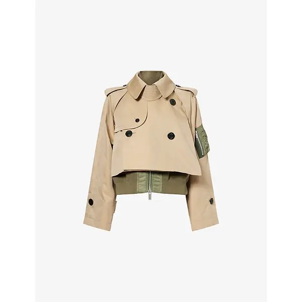 Sacai Layered Blouson Cotton-gabardine And Woven-twill Jacket - Beige