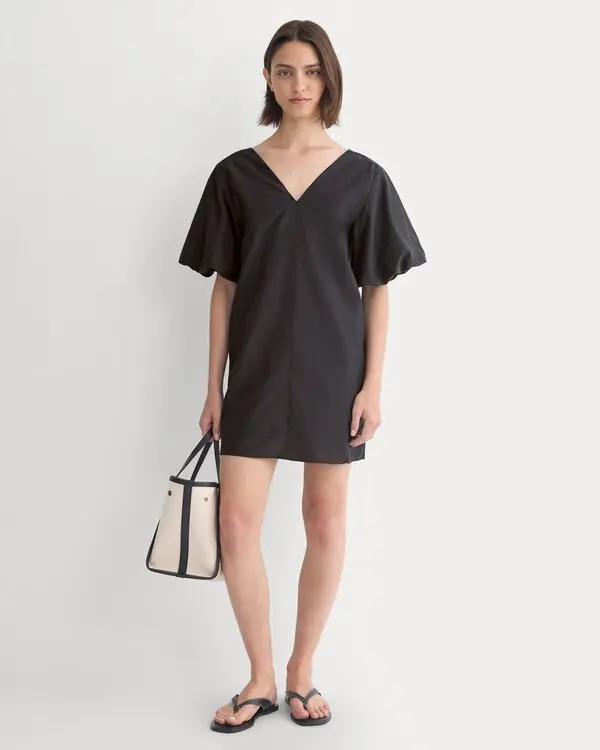 Everlane Bubble-sleeve Mini Dress In Cotton Silk Voile - Black
