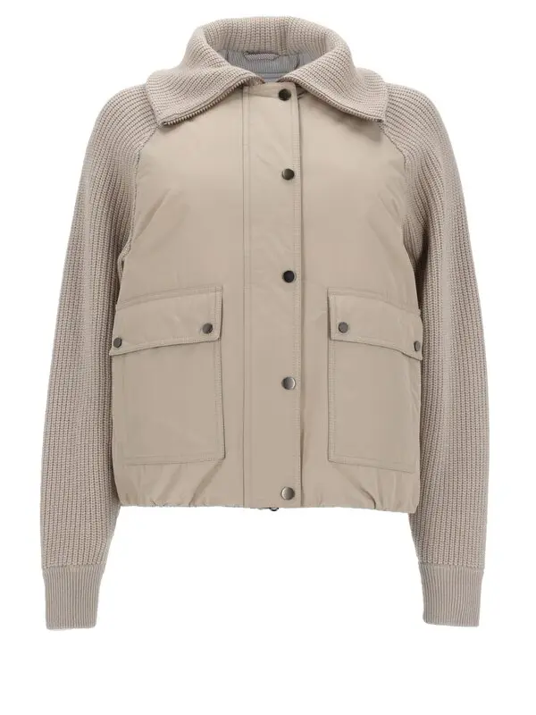 Brunello Cucinelli Techno Cotton Taffeta And Virgin Wool Blend Puffer Jacket - Beige