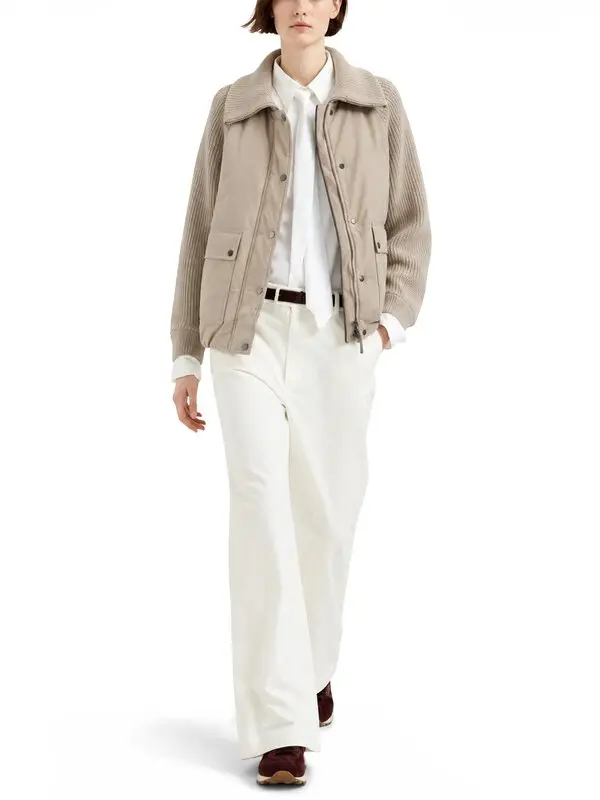Brunello Cucinelli Techno Cotton Taffeta And Virgin Wool Blend Puffer Jacket - Beige