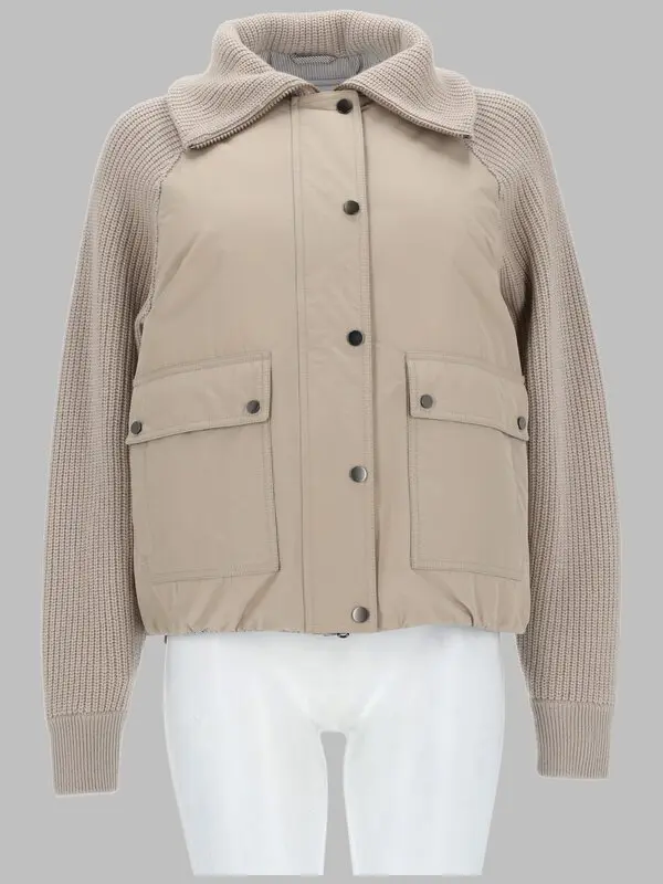 Brunello Cucinelli Techno Cotton Taffeta And Virgin Wool Blend Puffer Jacket - Beige