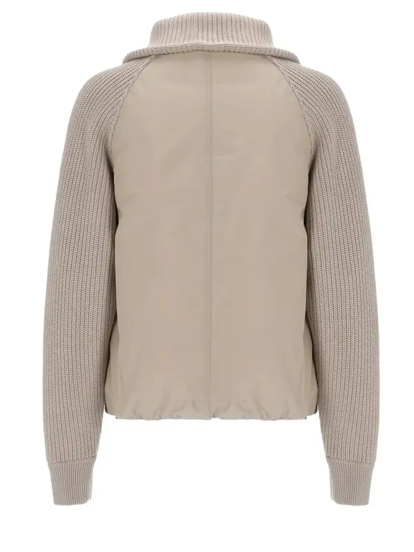Brunello Cucinelli Techno Cotton Taffeta And Virgin Wool Blend Puffer Jacket - Beige