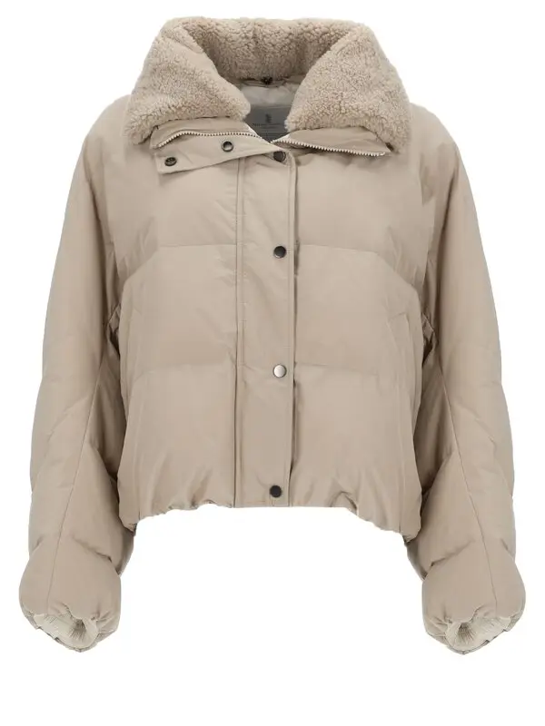 Brunello Cucinelli Techno Cotton Taffeta Puffer Jacket - Beige