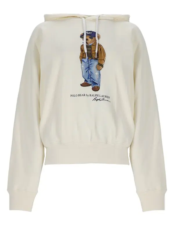 Polo Ralph Lauren Hooded Sweatshirt With Bear Graphic - White
