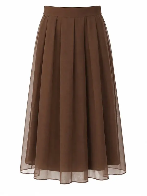 Brunello Cucinelli Silk Organza Skirt - Brown