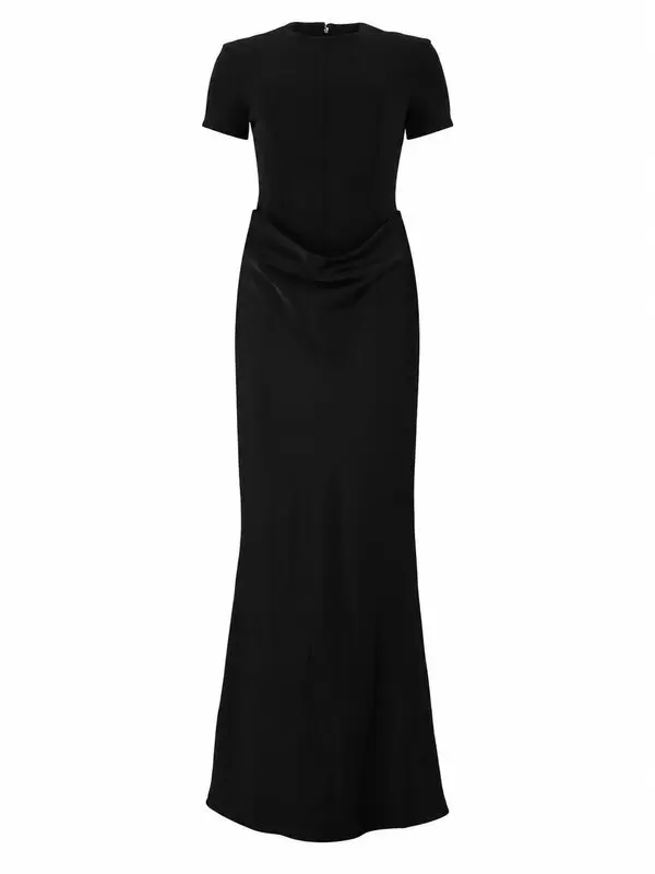 ROTATE BY BIRGER CHRISTENSEN Draped Maxi Dress With Short Sleeves - Black