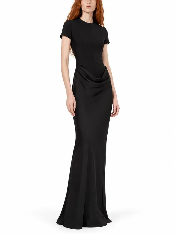 ROTATE BY BIRGER CHRISTENSEN Draped Maxi Dress With Short Sleeves - Black