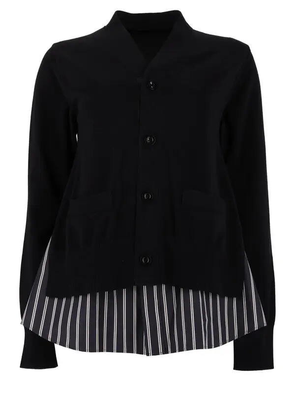 Sacai Cardigan A Righe Patchwork - Black