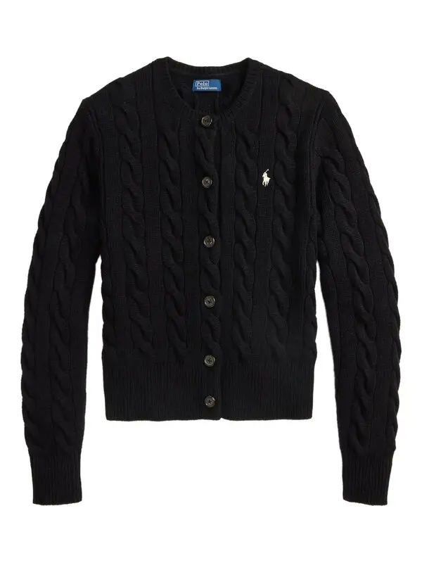 Polo Ralph Lauren Rib-knit Crewneck Button-placket Sweater, Long Sleeves With Cuffs, Signature Left-chest Embroidery 80% Wool, 20% Cashmere - Nero