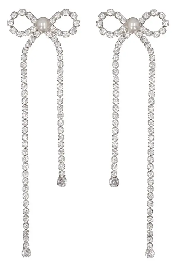 SELF-PORTRAIT Crystal Bow Drop Earrings - Silver