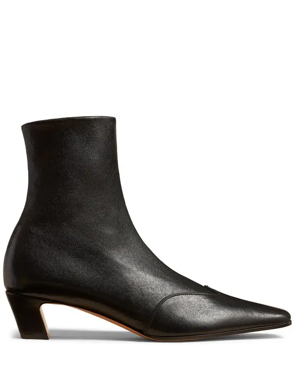 Khaite Mid-calf Leather Boots With Side Zip And 4 Cm Heel - Nero