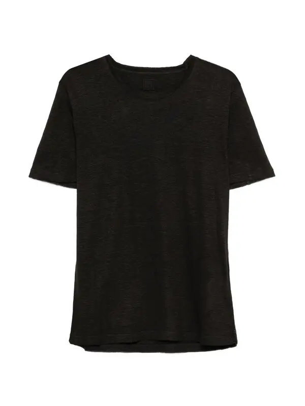 120% Lino 100% Linen Crew Neck T-shirt With Embroidered Logo - Nero