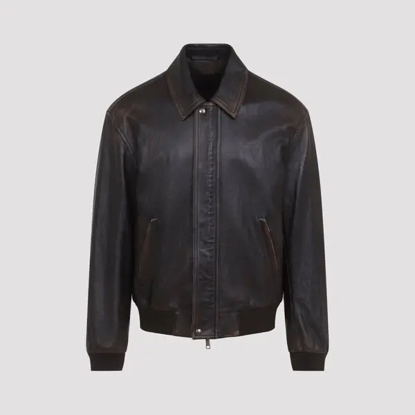 Prada Print Pattern Bomber Jacket In 100% Lamb Leather