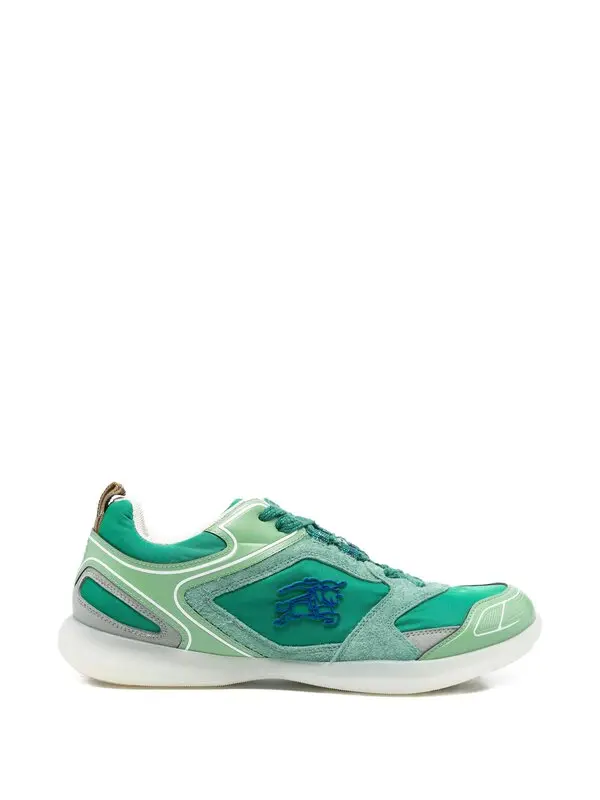 Burberry Equestrian Knight Graphic Lace-up Sneakers In Suede And Technical Fabric - Verde