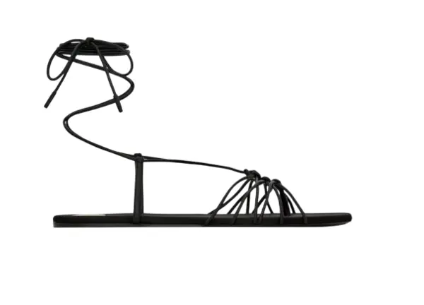 Saint Laurent Babylone Flat Leather Sandals With Tie Fastening - Black