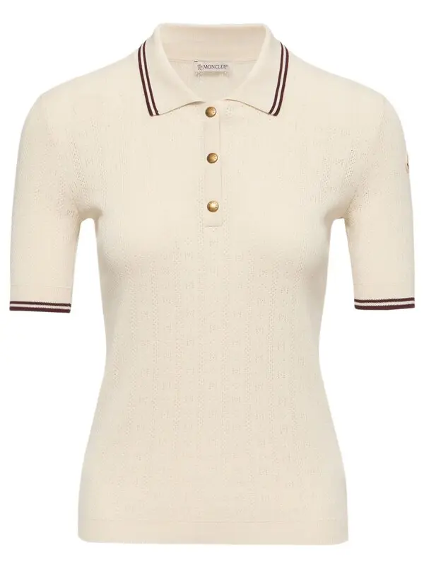Moncler Knit Logo Pattern Short Sleeve Top - Bianco